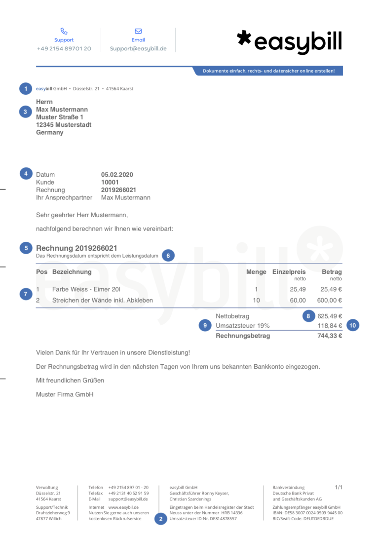 Tax number or sales tax ID - What has to be on an invoice?