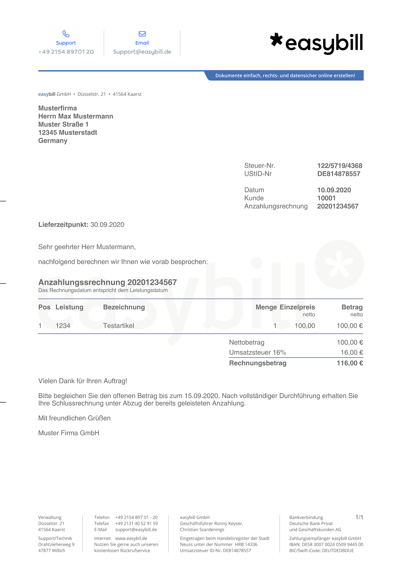 Anzahlungsrechnung - Definition, Pflichtangaben, Verwendung