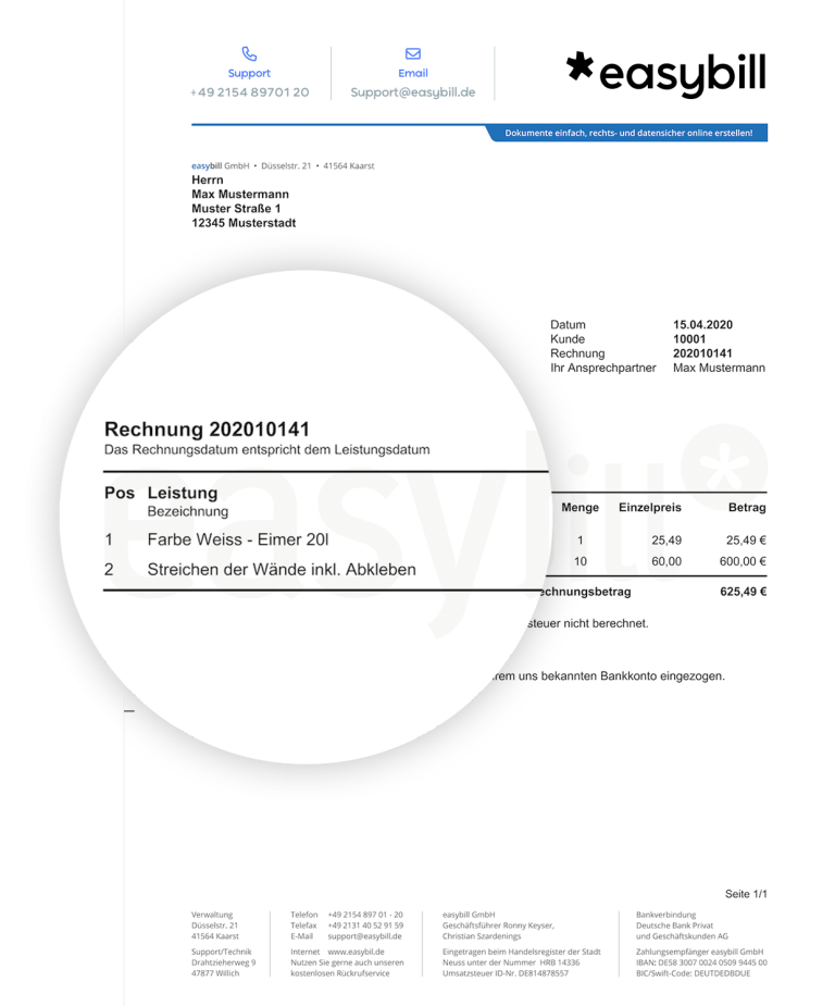 Kleinunternehmerregelung - Rechnung ohne Umsatzsteuer