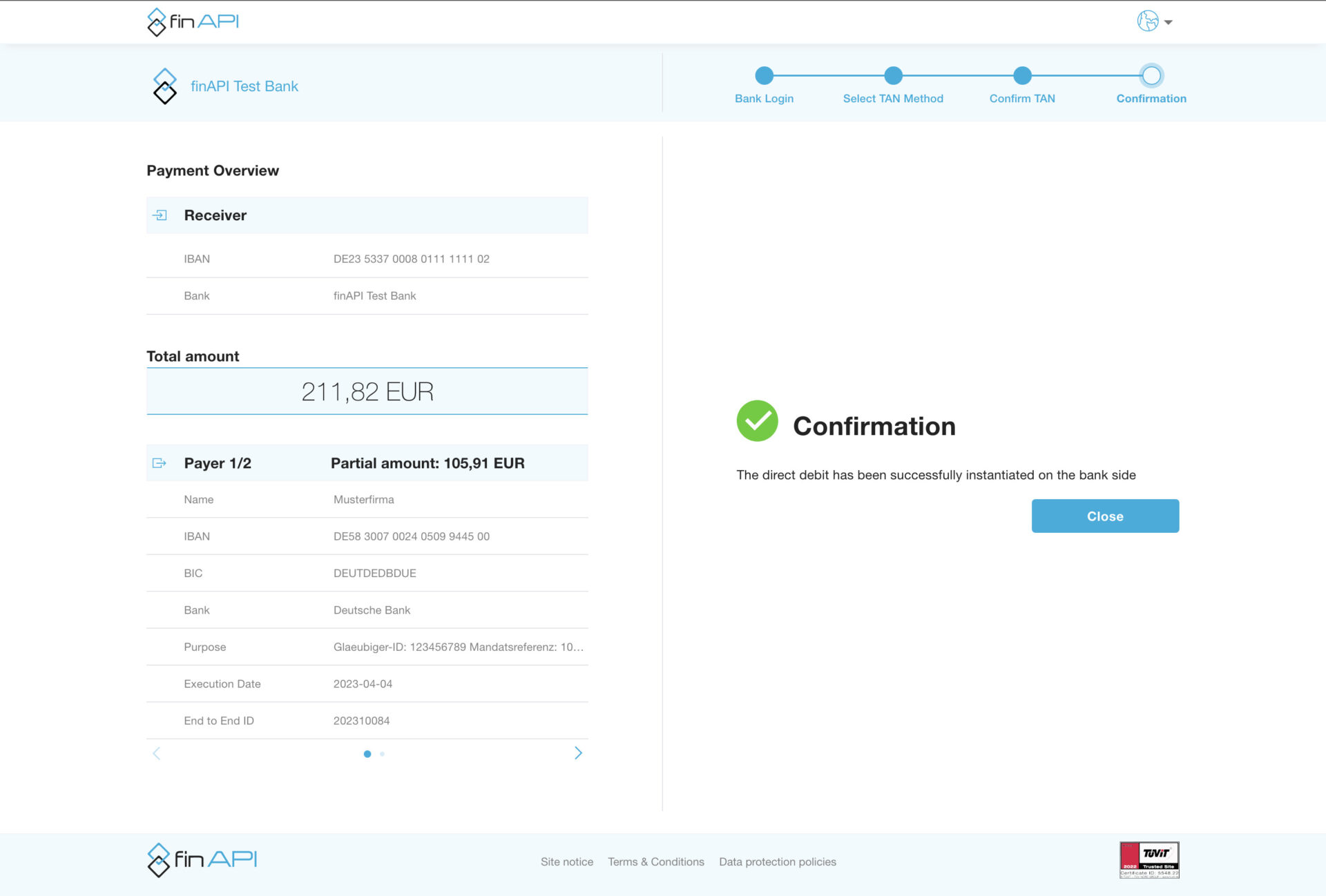 Payment management: direct debits via finAPI