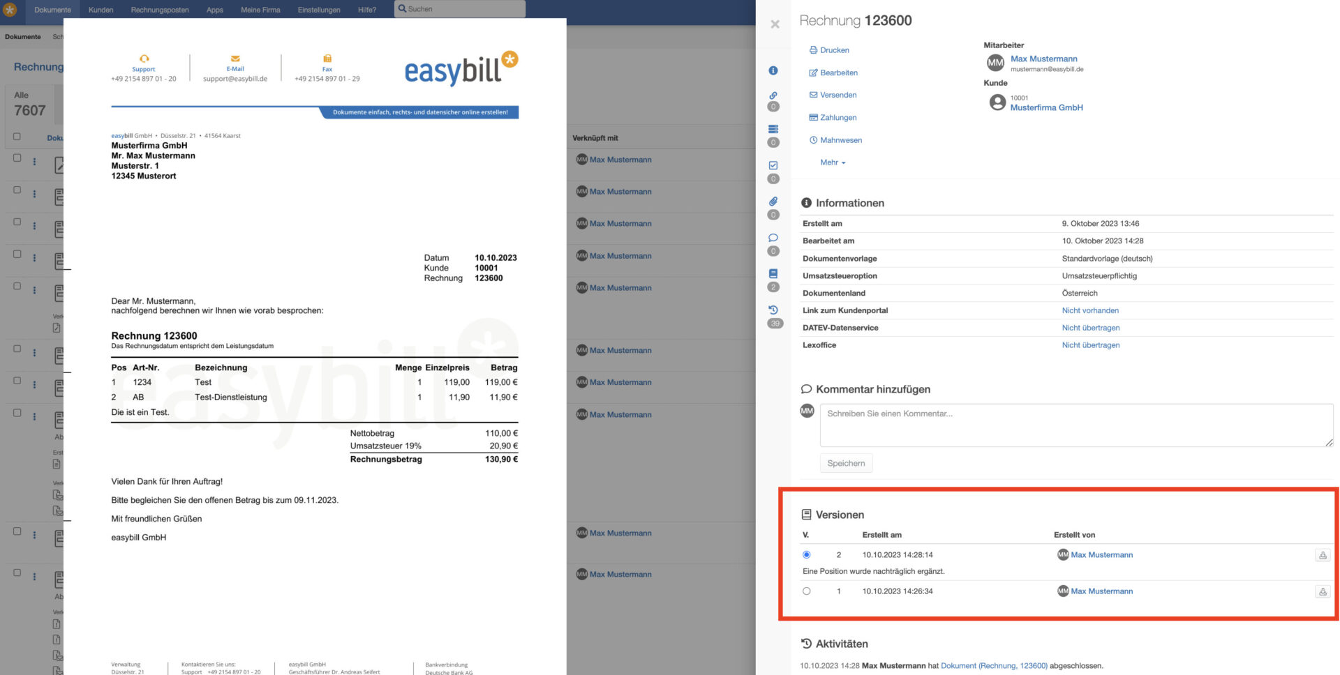 Dokumentenversionierung für alle easybill-Accounts